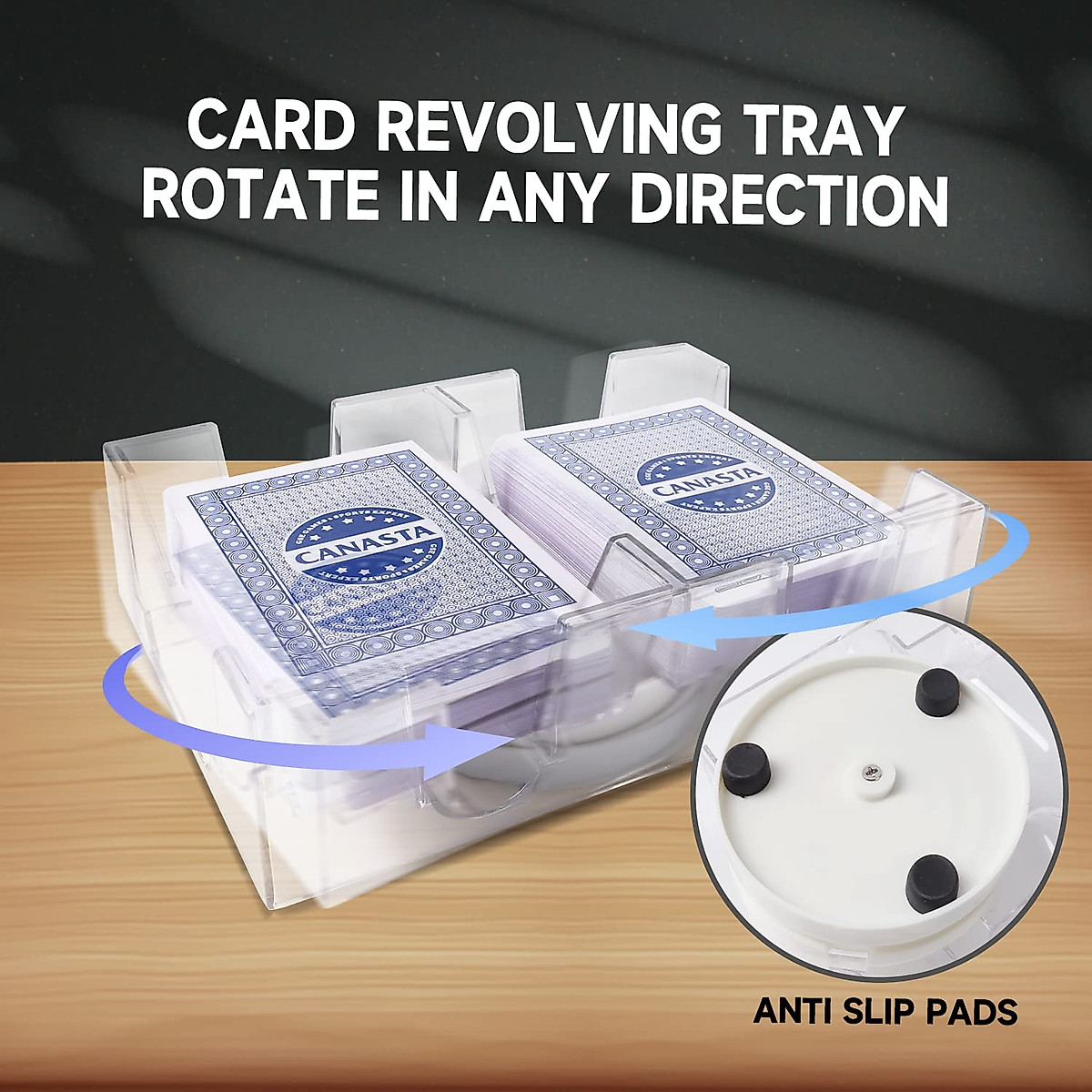 GSE Games & Sports Expert 2-Deck Playing Card Revolving Tray, Dual Deck 360° Rotating Card Holder for Elder, Little Hands, Swivel Cards Holders for Canasta, Hand & Foot, Rummy