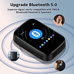 32GB Mp3 Player with Bluetooth Sports Clip-on Music Player for Running Walking Support Full-Touch Screen FM Radio Line-in Voice Record TF Card Up to 128GB-Black
