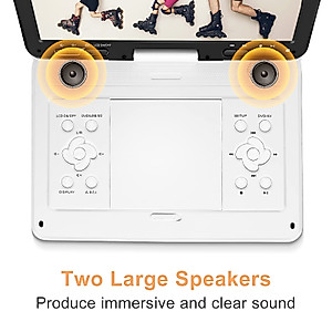 YOOHOO 16.9" Portable DVD Player with 14.1" Large Swivel HD Screen, Designed with Screen Button, Support USB/SD Card/Sync TV/Multi Discs, Region-Free, Power Adapter, Car Charger, Car Headrest Case