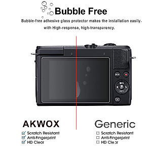 AKWOX [3-Pack] Tempered Glass Screen Protector for Canon EOS M200 Camera, [0.3mm 2.5D High Definition] 9H LCD Protective Cover,Anti-Scratch, Bubble-Free