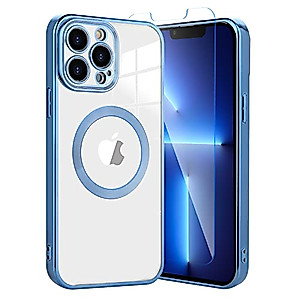 KANGHAR iPhone 13 Pro Max Case Magnetic [Support Magsafe Charger] Wireless Anti-Scratch Shockproof Clear Four Corner Cushion Durable Anti-Dropping Full Body Protection Cover-Blue