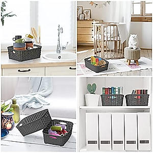 European Made Plastic Storage Bins, Heaviest Duty, Household Organizers for Bathrooms, Bedrooms, Kitchens, Laundry Room, Cabinets, Shelves, 4 Pk, Dark Grey