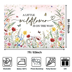 Avezano Wildflower Baby Shower Backdrop Watercolor A Little Wildflower is On The Way Baby Shower Party Decorations Wildflower Theme Girl Banner Photoshoot Props 7x5 ft, 83x59 inch