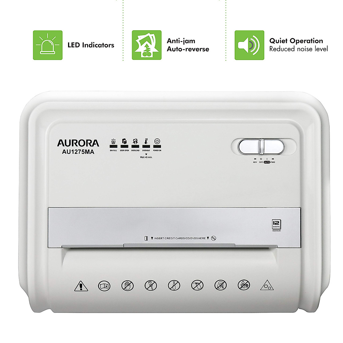 Aurora AU1275MA Professional Grade 12-Sheet Micro-Cut Paper and CD/Credit Card Shredder/ 60 Minutes Continuous Run Time, White/Gray