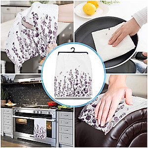 Rocking Giraffee Microfiber Kitchen Towels 3 Pack, Retro Purple Flowers Floral Dragonfly Absorbent Dish Towel Quick Drying Hand Towels Set Dishcloths for Kitchen Bathroom Hotel, 16x24 inch