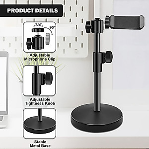 Boseen Phone Stand, Adjustable Cell Phone Stand for Desk, Angle Phone Stand for Recording with Phone Clip, Compatible with iPhone 14/13/12 Pro, Samsung Galaxy S22 and Other Cell Phones and Webcams