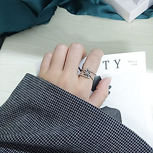 Rotatable Layered Wire Vintage Anti Anxiety Open Rings 925 Sterling Silver Personalized Stress Relief Adjustable Statement Fidget Spinner Braid Rings for Women Girls Dainty Expandable Stacking Worry Knuckle Rings Gifts Bff