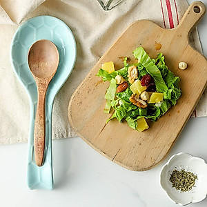 CHILDIKE 2Pcs Porcelain Spoon Rests 9.5 inch Ceramic Utensil Holder for Counter Stove Top, Ladles, Tong, Spatula, Kitchen Decor Accessories, Birthday, Christmas Gifts (Mint Green)