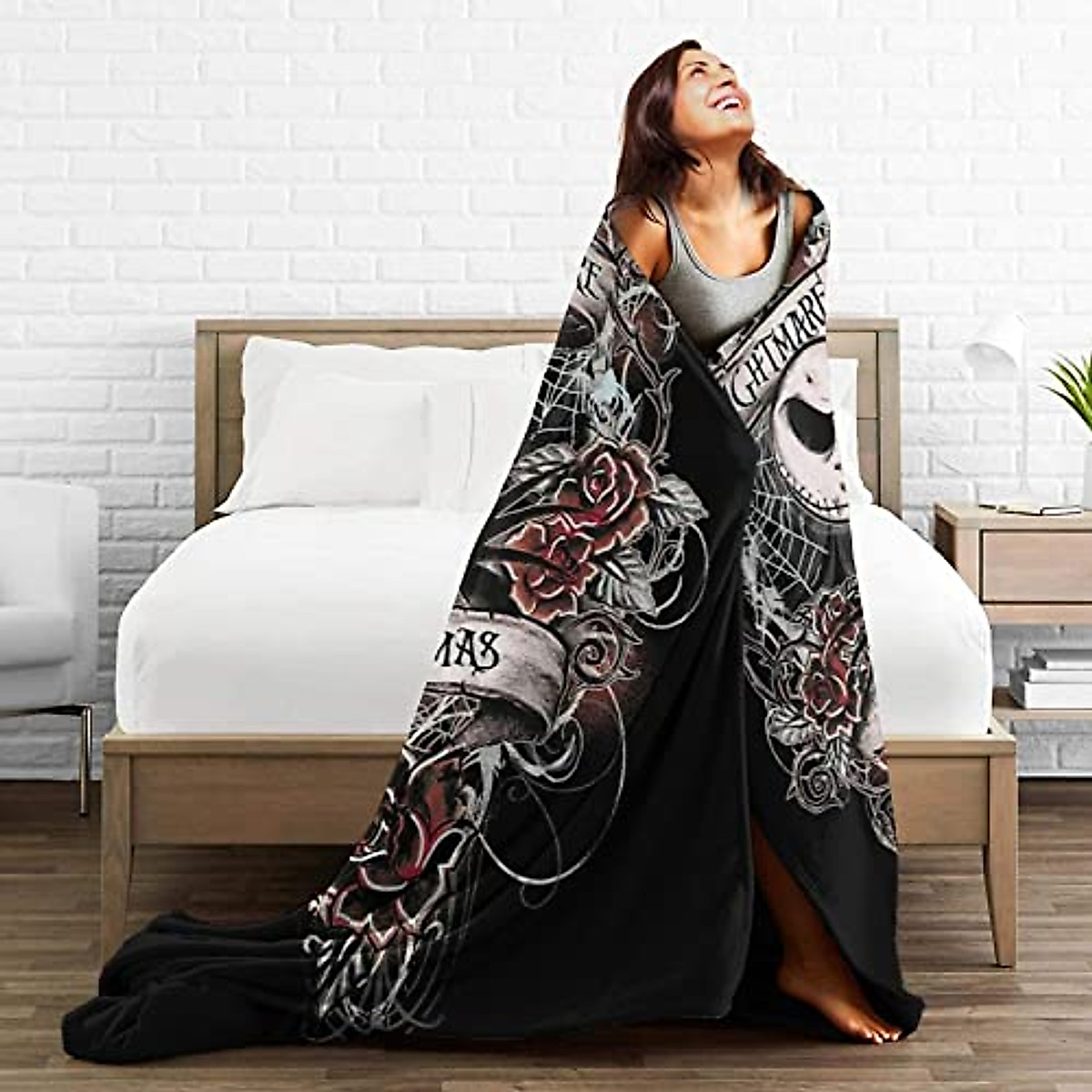 Nightmare Christmas Blanket for All Season Super Cozy Soft 350gsm Flannel Fleece Plush Throw Blankets Features Jack & Sally for Home Couch, Bed, Sofa, Camping and Traveling 60"X50"