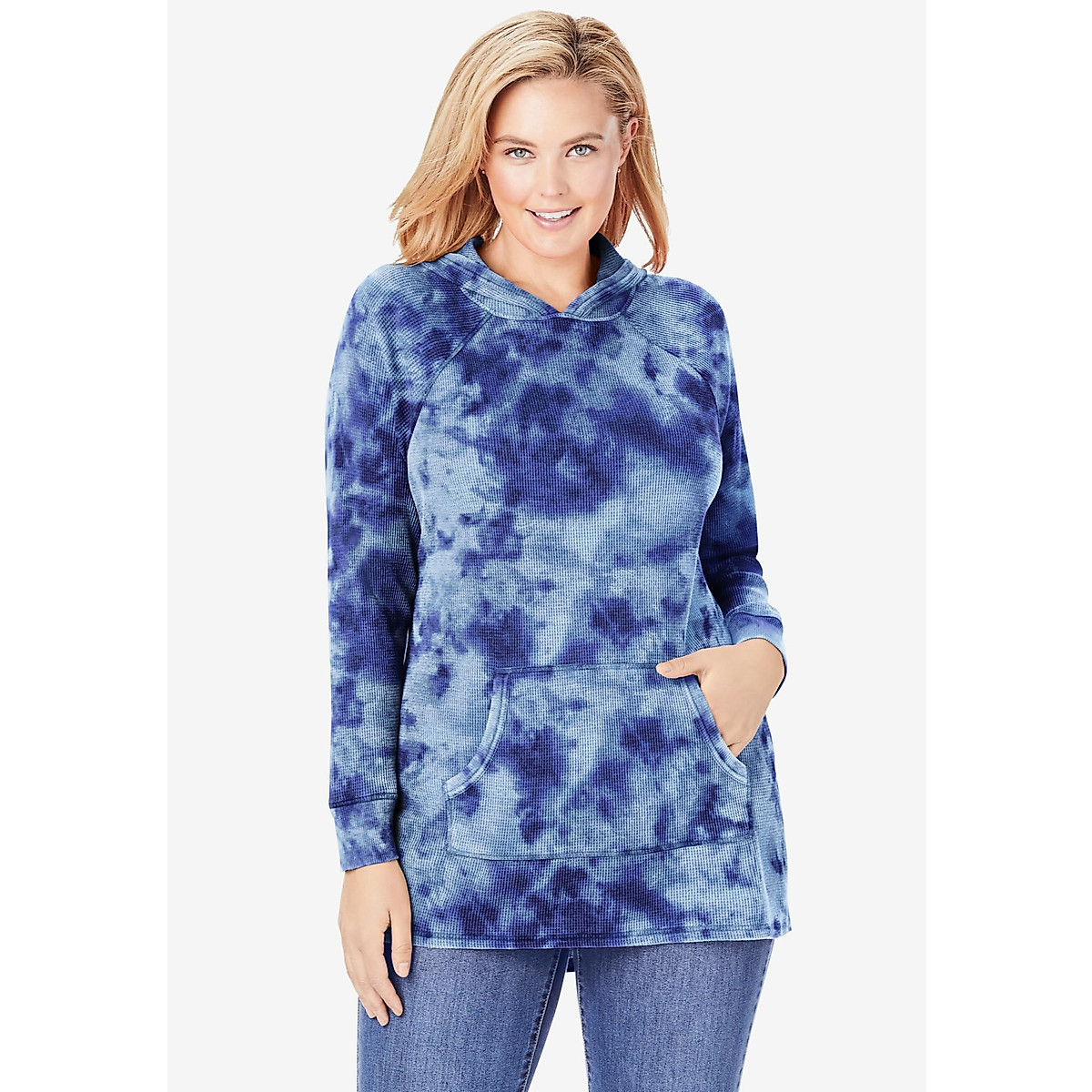 Woman Within Women's Plus Size Washed Thermal Hooded Sweatshirt - 22/24, Black