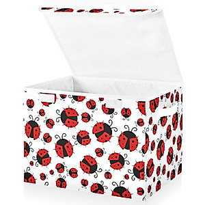 Krafig Animal Cute Ladybug Decorative Storage Box with Lid Large Bins Baskets Foldable Cube Organizer Collapsible Containers for Organizing, Toy, Home, Shelf, Closet