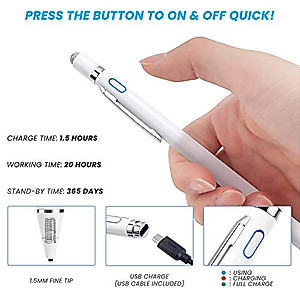 Stylus Pen for Amazon Fire HD 8 Plus Pencil, EDIVIA Active Stylus Pen with 1.5mm Ultra Fine Metal Tip Pencil Stylus for Amazon Fire HD 8 Plus Drawing and Sketching Pen,White