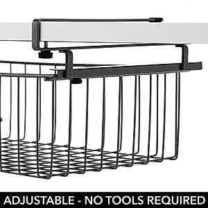 mDesign Large Metal Wire Hanging Pullout Drawer Basket - Sliding Under Shelf Storage Organizer - Attaches to Shelving - Easy Install - 4 Pack - Black
