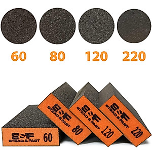 Sanding Sponge, 60 80 120 220 Coarse Medium Fine Grit Sanding Block, Sander Sponges for Drywall Metal, Sandpaper Sponge Sanding Blocks for Wood 4 Pcs by S&F STEAD & FAST