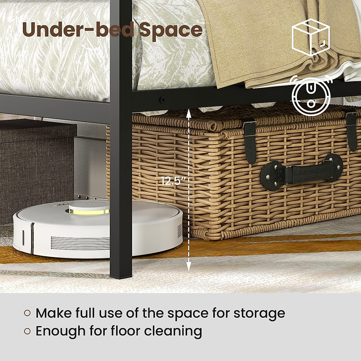 Giantex Twin Size Metal Canopy Bed Frame, Modern Platform Bed Frame with 4 Poster & Headboard, Mattress Foundation with Sturdy Metal Slat Support, No Box Spring Needed, Easy Assembly, Black