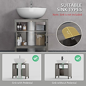 kleankin Pedestal Sink Storage Cabinet, Bathroom Under Sink Cabinet with 2 Doors and Open Shelf, Bathroom Vanity, Space Saver Organizer, Grey
