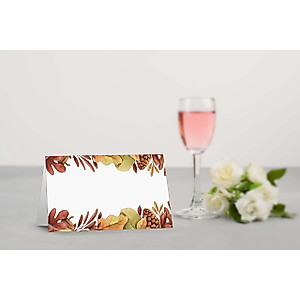 Table Place Card, Fall Harvest Thanksgiving Themed Tent Style Cards, Pack of 25 Half-Fold Reception Place Card, Perfect for Thanksgiving Dinner, Party, Birthday, Wedding, Banquet A10