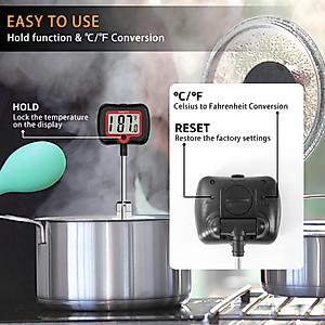 BOMATA 8" Long Probe Candy Thermometer with Pot Clip, Rotating Display, High Accuracy Instant Read Digital Thermometer for Candles, Liquids, Cooking, Grilling and More… Black
