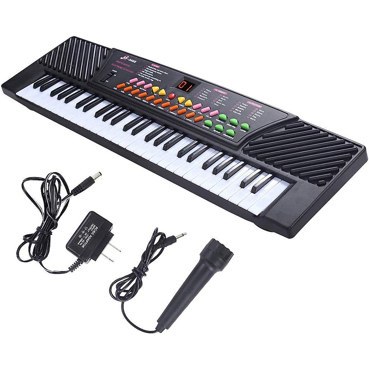 GOFLAME 54-Key Electronic Keyboard Piano with LED Digital Display, Portable Electronic Musical Instrument with Microphone & Adapter, Suitable for Kids and Beginners (Black)
