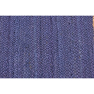 Unique Loom Braided Jute Collection Classic Quality Made Natural Hand Woven with Solid Color Detail, Area Rug, Rectangular 2' 0" x 3' 0", Navy Blue/Tan