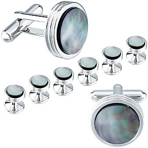 Mens Mother of Pearl Cufflinks and Studs Set for Tuxedo Shirt Studs for Men with a Gift Box