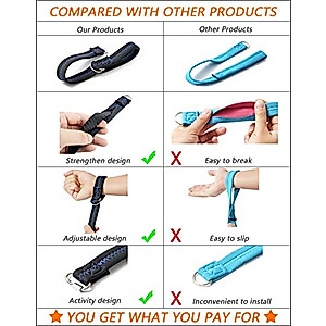 Baby Stroller Wheelchair Safety Wrist Strap or Large Dog Leash, Second Layer Security for Retractable Dog Leash, Black with Blue Stitching