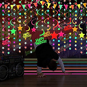 50 Pieces Glow Party Supplies Hanging Swirl Decorations Neon Star Swirl Hanging Decorations for Neon Party Glow Party Ceiling Decorations