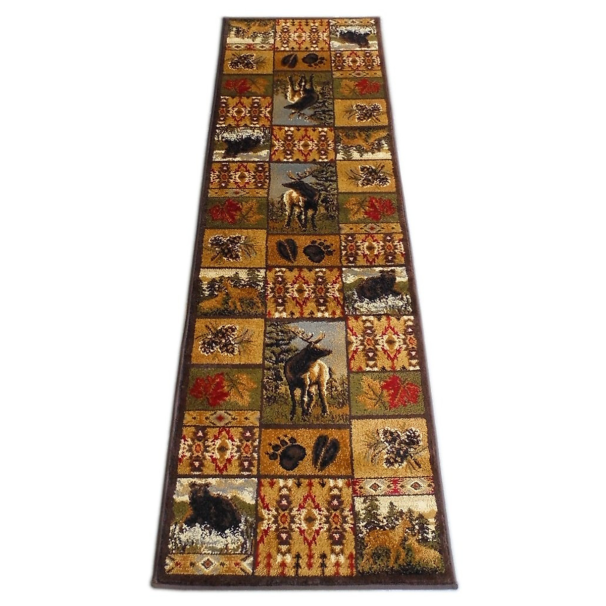 Area Rug Runner Wildlife Bear and Elk Scene (2 Feet 2 Inch X 7 Feet 2 Inch)
