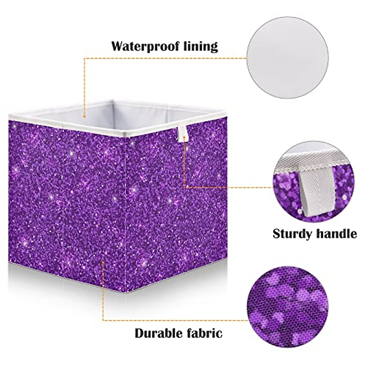 Kigai Purple Glitter Sequins Cabinet Storage Basket, 15.75 x 10.63 x 6.96 inches, Collapsible Closet Storage Bins for Home Bedroom Office