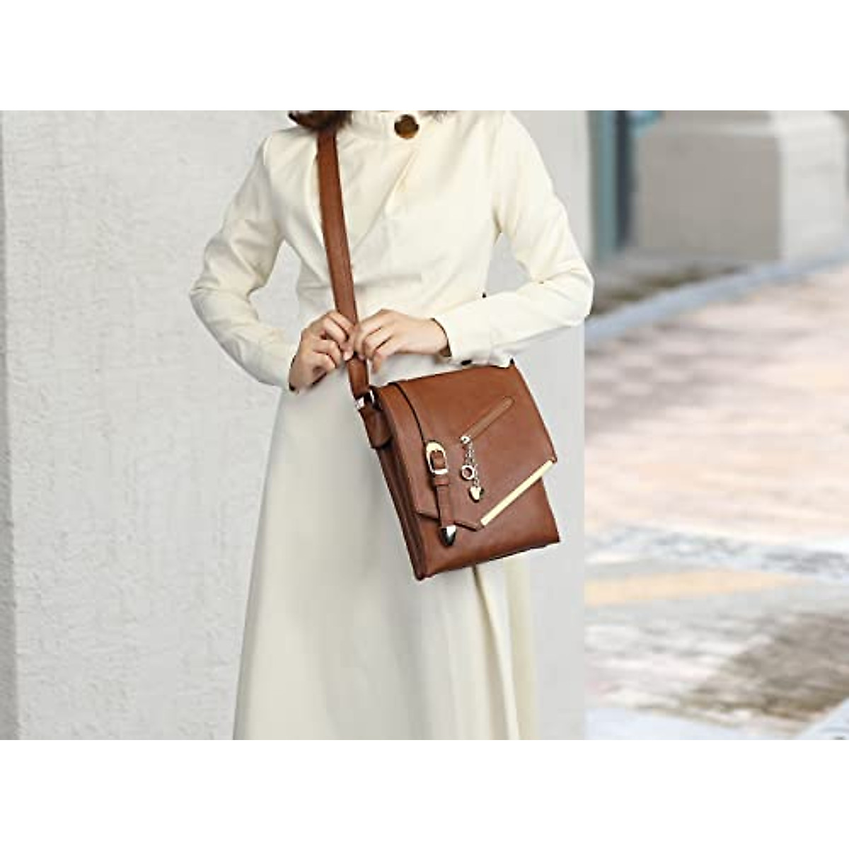 MKF Collection Crossbody Bag for Women – Shoulder Strap – PU Leather Handbag Medium Ladies Messenger Side Purse