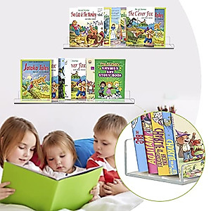 Jansburg 24 Inch Clear Floating Shelves 4 Pack Acrylic Shelves Invisible Floating Wall Ledge Bookshelf, 5MM Thick Kids Book Display Shelves Wall Mounted Bathroom Kitchen Organizer