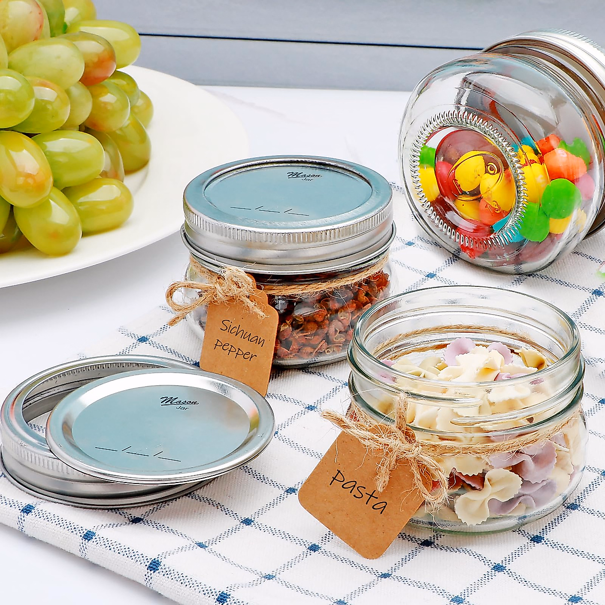 COMUDOT 40 Pack Mason Jars, 4 oz Food Storage Jars with Split-Type Metal lids, Glass Canning Jars for Jams, Overnight Oats, Candies, Honeys, Snacks,DIY Projects,Wedding/Party/Shower Favors