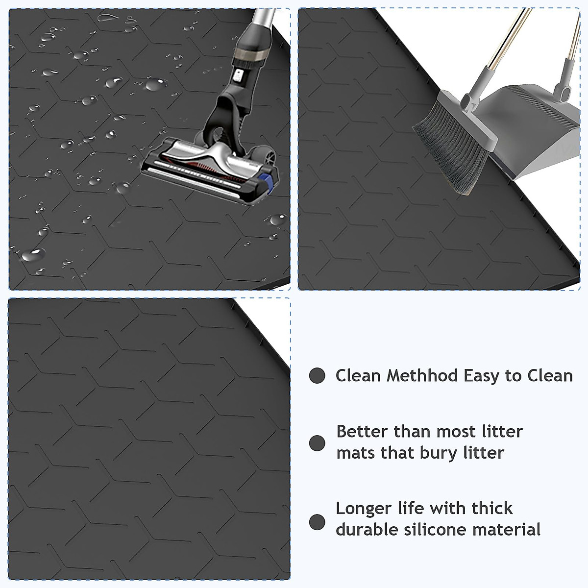 Large Silicone Cat Litter Mat: Easy to Clean Cat Litter Mat Soft and Waterproof Litter Box Mat (22"X34"- Black)