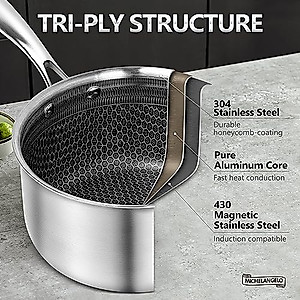 MICHELANGELO Stainless Steel Saucepan Set 1QT & 2QT, Premium Triple Ply Sauce Pan with Lid, Sauce Pot with Honeycomb Interior - 4pcs