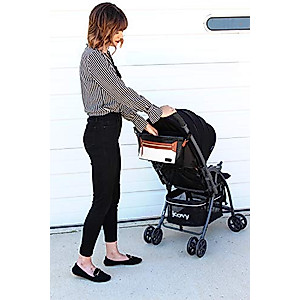 Itzy Ritzy Adjustable Stroller Caddy / Organizer Featuring Two Built-in Front Zippered Pocket and Adjustable Straps to Fit Nearly Any Stroller, Coffee and Cream