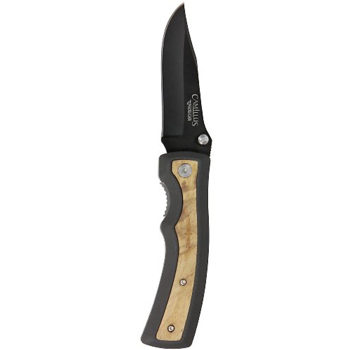 Camillus Slick Carbonitride Titanium Folding Knife with Burlwood Insert Panels, Black/Wood, 3-Inch