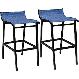 Sundale Outdoor Patio Metal Bar Stools Set of 2, Low Back Counter Height Tall Chairs, High Top Armless Pub Seat Barstools for Outside Porch Yard Deck Balcony, Modern Blue