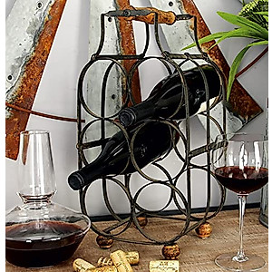 Deco 79 Metal Handled 6 Bottle Wine Rack, 8" x 7" x 16", Black