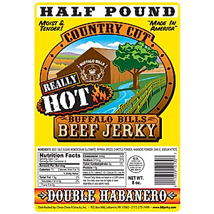 Buffalo Bills 8oz Double Habanero Country Cut Beef Jerky Pack (moist & tender really hot beef jerky)