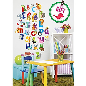 ABC Stickers Alphabet Decals - Animal Alphabet Wall Decals - Classroom Wall Decals - ABC Wall Decals - Wall Letters Stickers - Wall Stickers for Kids ABC Letters - [Gift Included]!