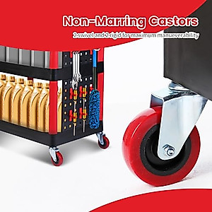 MaxWorks 50886 3 Shelf Rolling Utility Service Cart with Storage Carts and Bottle Holders with Side Hanging Hook 440-lb Capacity