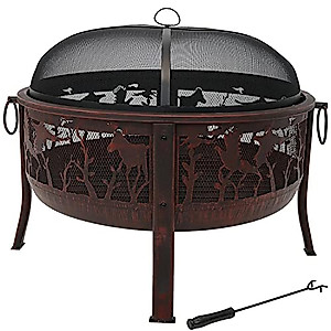 Sunnydaze 30-Inch Outdoor Fire Pit - Round Wood-Burning Backyard and Patio Fire Pit for Outside - Spark Screen, Water-Resistant Cover, Metal Grate, and Fireplace Poker Included - Pheasant Hunting