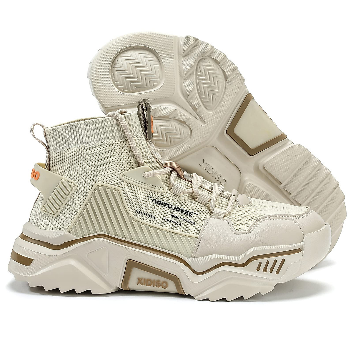 SANNAX Fashion Shoes for Mens High Top Casual Walking Shoes Non Slip Breathable Mesh Lightweight Sneakers Beige 10