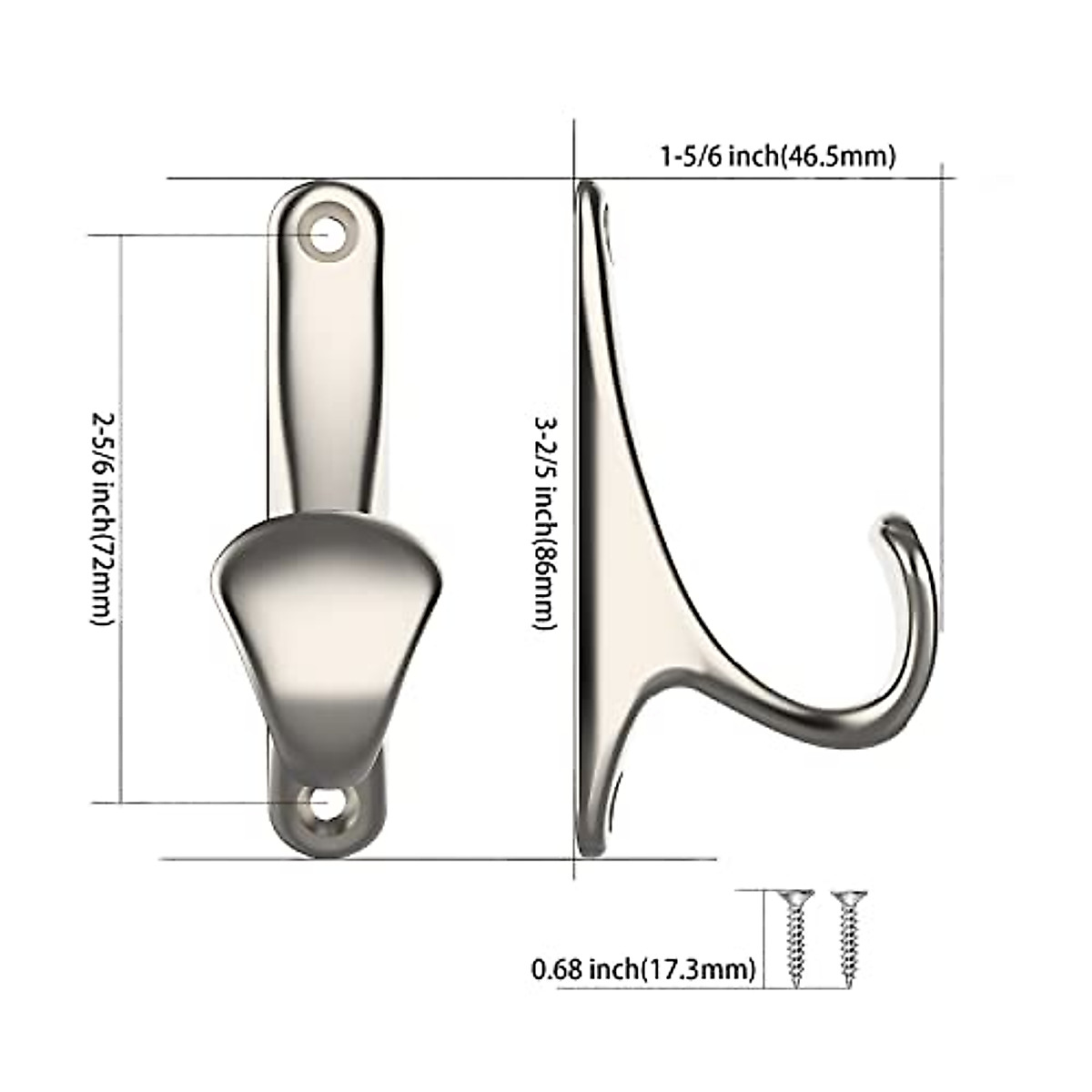 DECMATE 5 Packs Heavy Duty Wall Mounted Coat Hooks with 10 Screws Utility Hardware Contemporary Metal Single Hooks Brushed Satin Nickel for Hanging Coat, Scarf, Bag, Towel, Key, Cap, Cup, Hat …