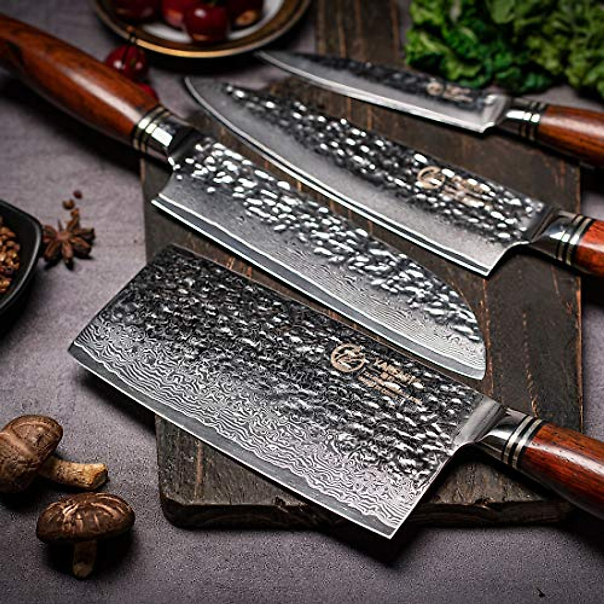 YARENH Kitchen Knife Set with Cleaver 4 Pcs, 73 Layers Damascus High Carbon Stainless Steel, Full Tang Natural Sandalwood Handle, Professional Chef Knife
