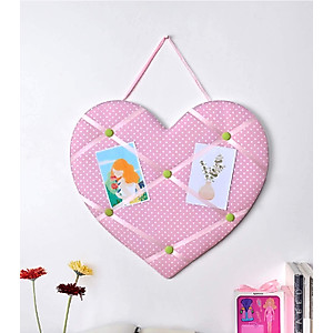 Pink Heart Fabric Memory/Memo Photo Bulletin Board for Nursery Room Kids Room Decor Toddler Girl Room Decor Memo Pad 17.7 x 17.7 Inches
