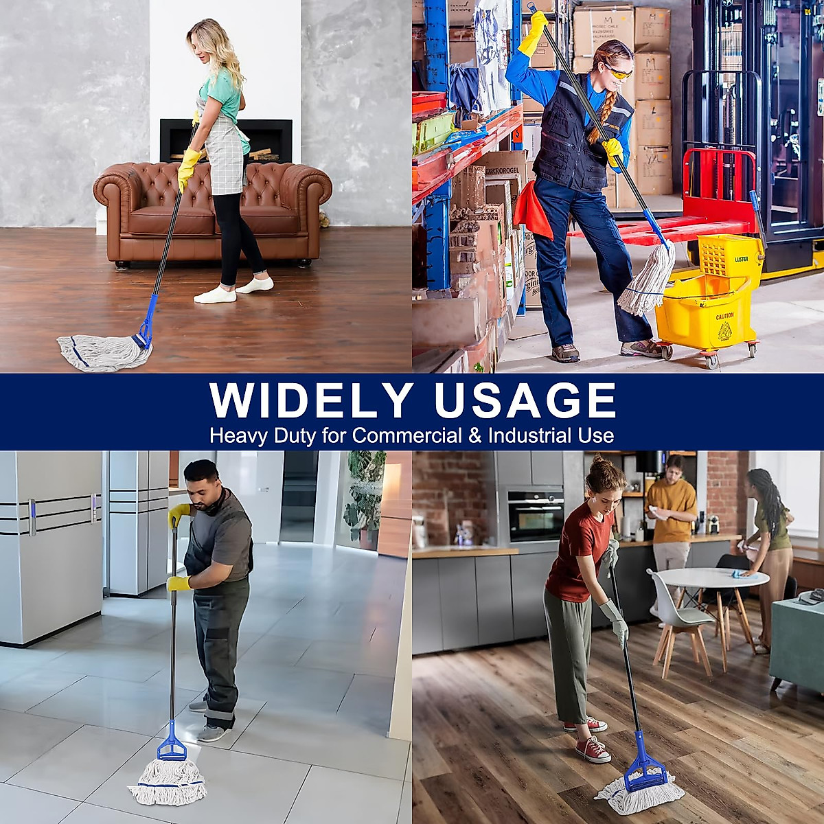 KeFanta 60 Inch Mop Handle Commercial Heavy Duty,Industrial Metal Mop Stick Replacement Quick Change,Wet Mop Head Replacement Holder for Floor Cleaning