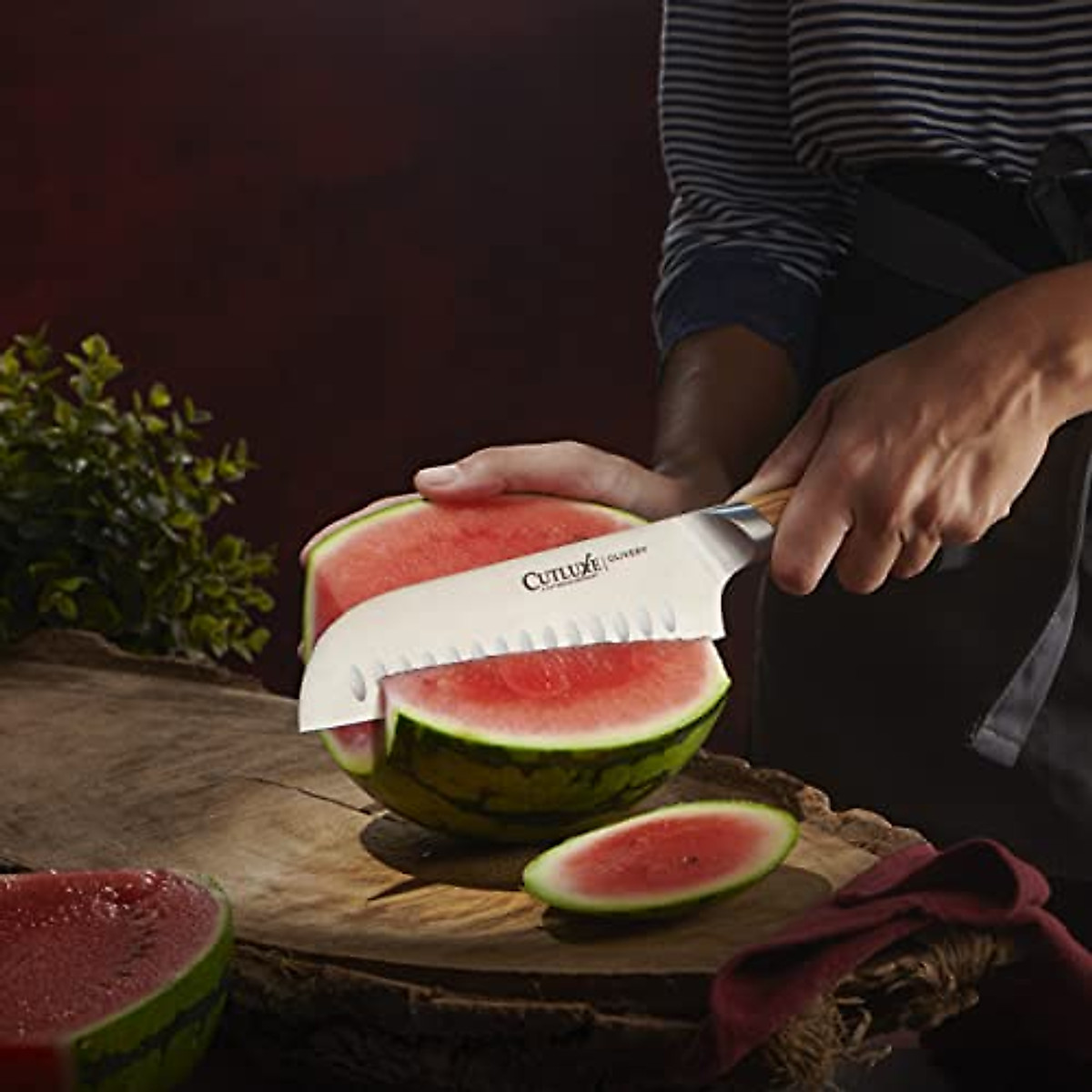 CUTLUXE Santoku Knife – 7" Chopping Knife – Olive Wood Handle – Full Tang – Olivery Series