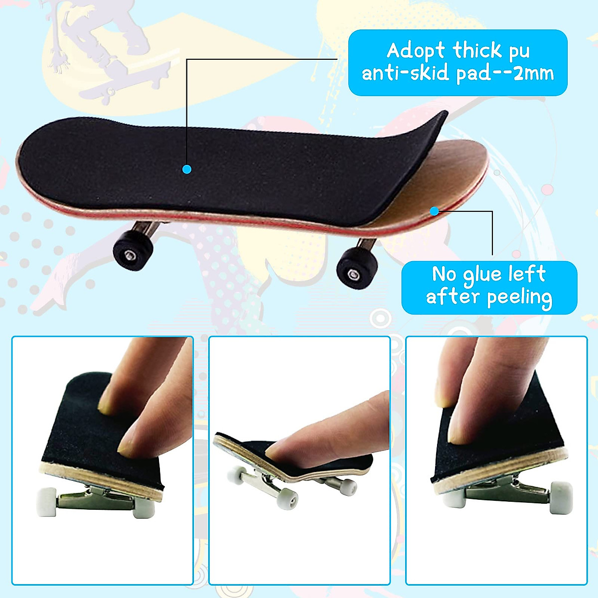 JINHUALU 12pcs Fingerboard Foam Grip Tape,110mm*38mm Black Non Slip Wooden Fingerboard Foam Grip Tape tech Deck Grip Tape for Fingerboards (12pcs)