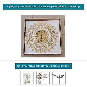 JUGV Large Wall Clock Metal Decorative Wall Clocks 3D Non-Ticking Silent Quartz Clocks with Arabic Numerals for Living Room Home Kitchen Decor